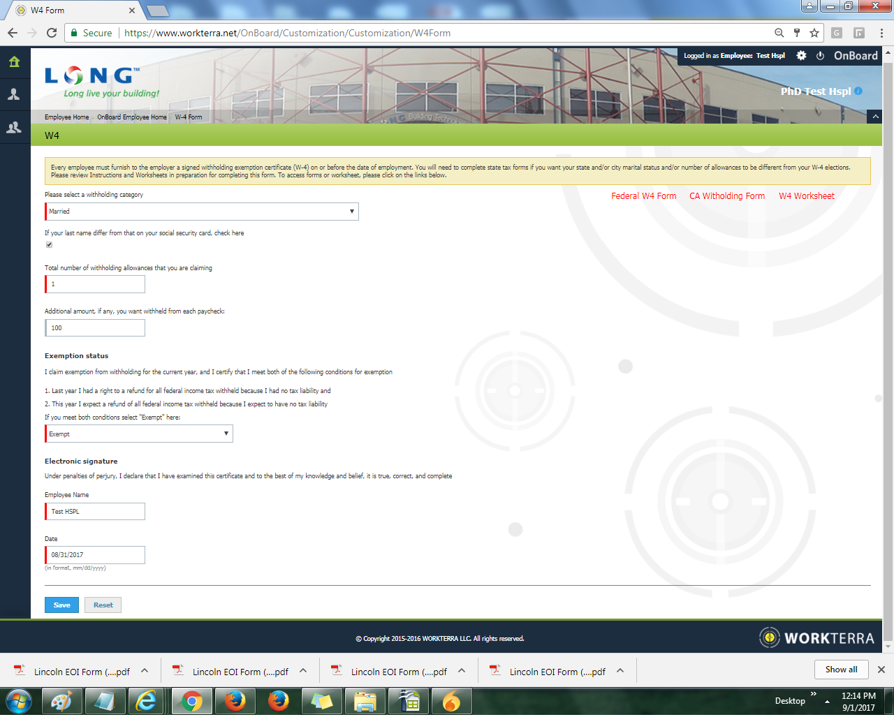 [WT-10915] LONG W4 Form Not Saving - Workterra Jira